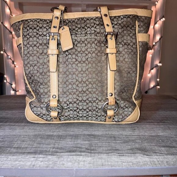 Coach | Bags | Vintage Iconic Coach Signature Jacquard Leather Canvas C ...